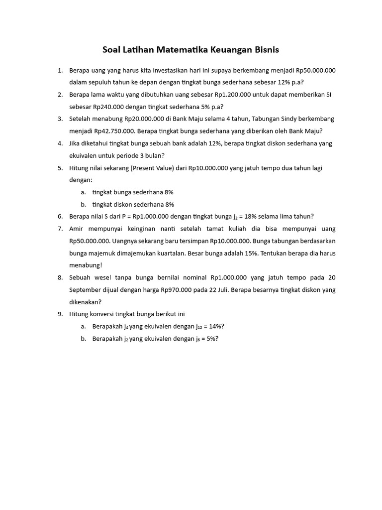 Latihan Matematika Keuangan Bisnis | PDF | Pengelolaan Keuangan & Uang