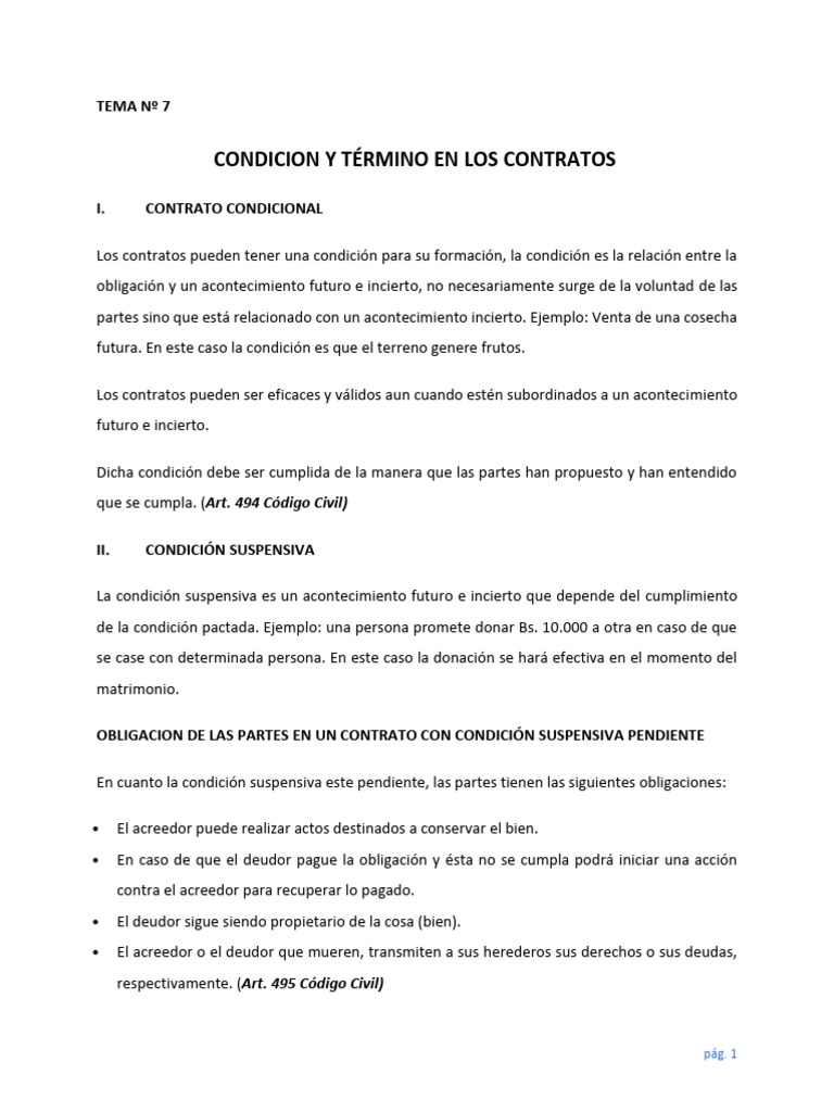 Tema #7 - Condicion y Termino en Los Contratos | Descargar gratis PDF | Derecho privado ...