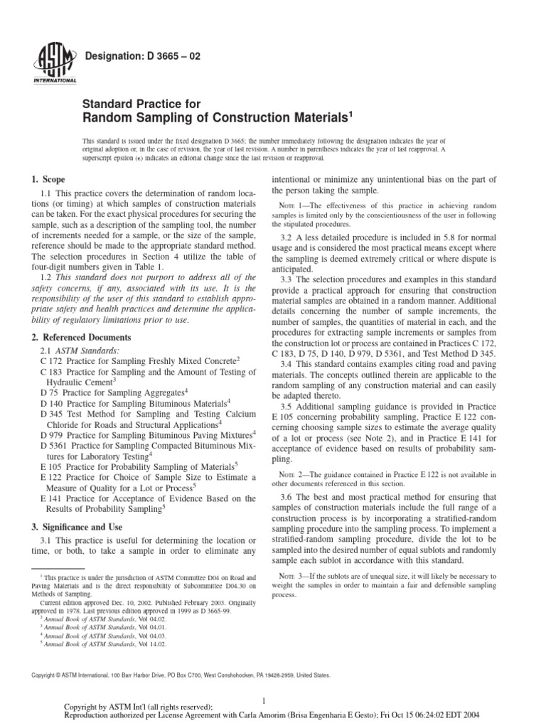Astm D 3665 - 2002 | PDF | Sampling (Statistics)