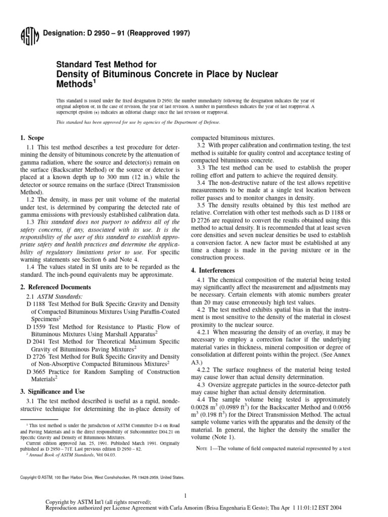 ASTM D 2950_1997 | PDF | Density | Calibration