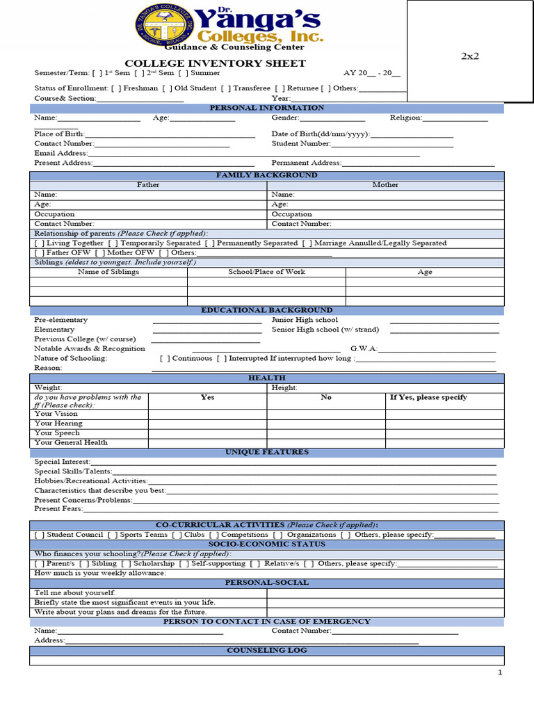 College Individual Inventory Sheet | PDF | Information