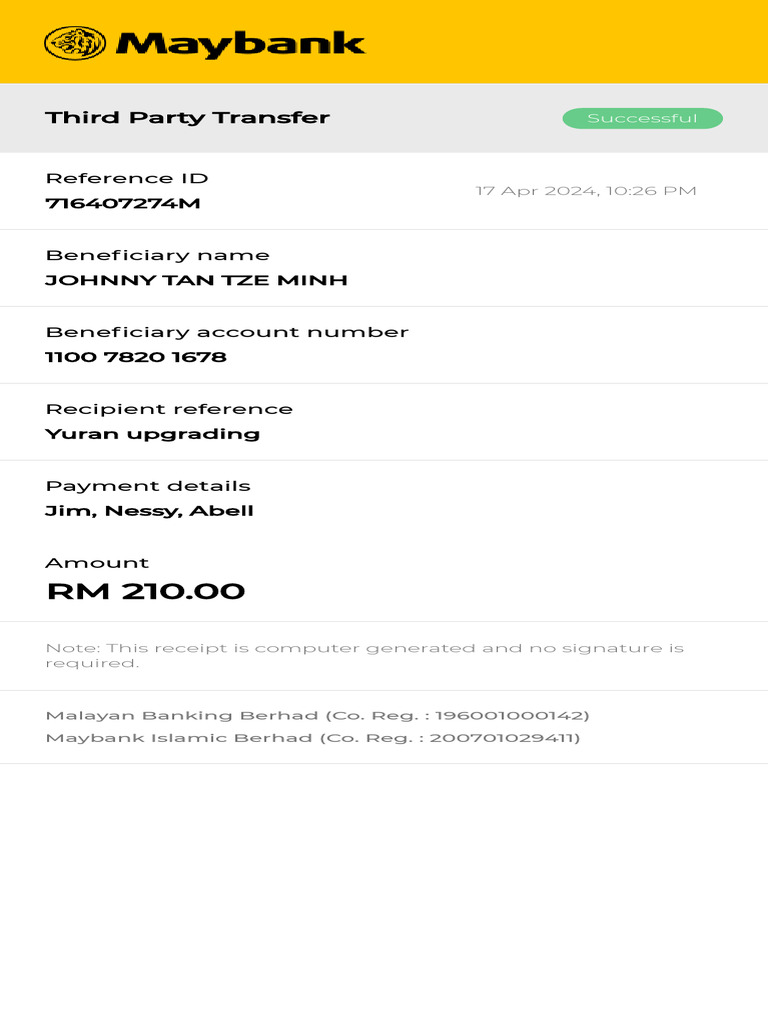 Third Party Transfer Receipt | PDF | Finance & Money Management