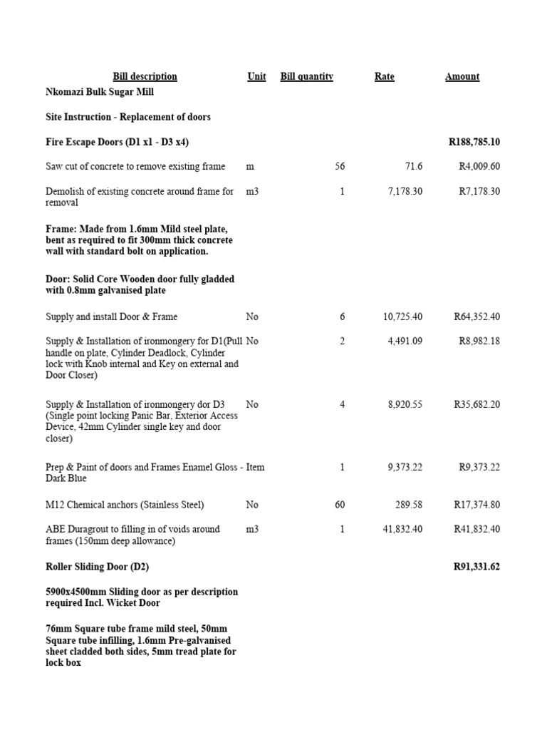 RCL Komatipoort - Sugar Store Doors (Alternative) | PDF | Door | Concrete