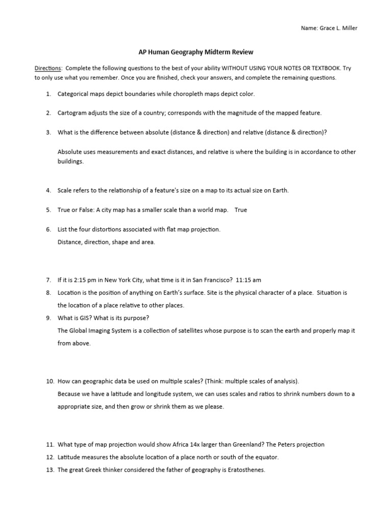 AP Human Geography Midterm Review Guide | PDF | Map | Geography