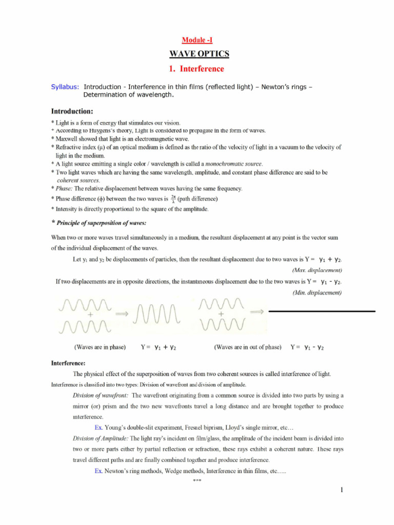 Module-1 - Wave Optics | PDF