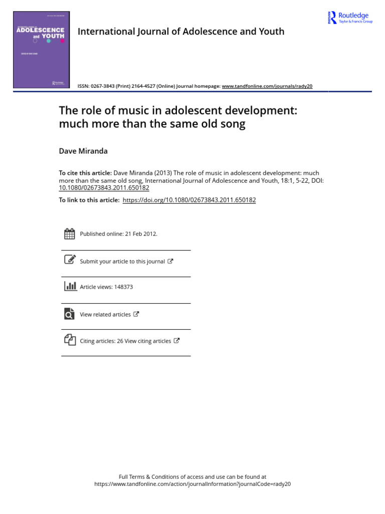 The Role of Music in Adolescent Development Much More Than The Same Old ...