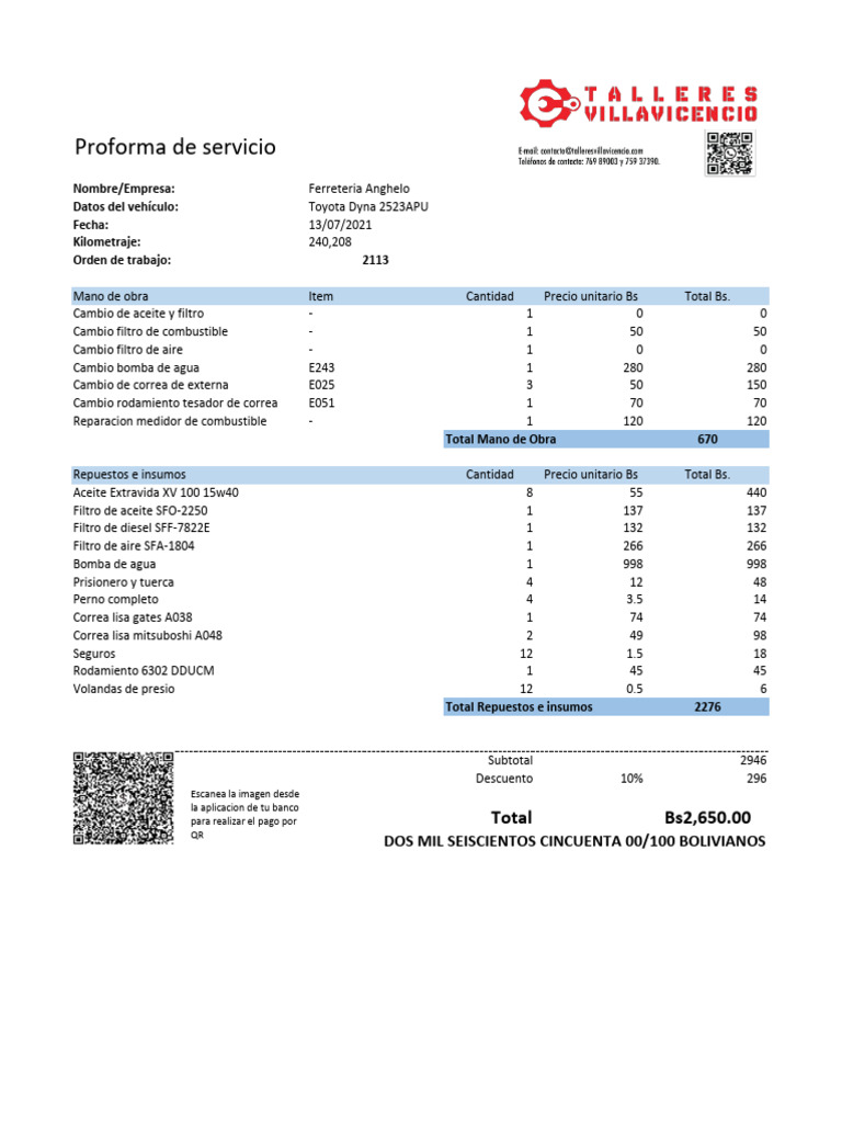 Proforma de Servicio Ferretería Anghelo | PDF