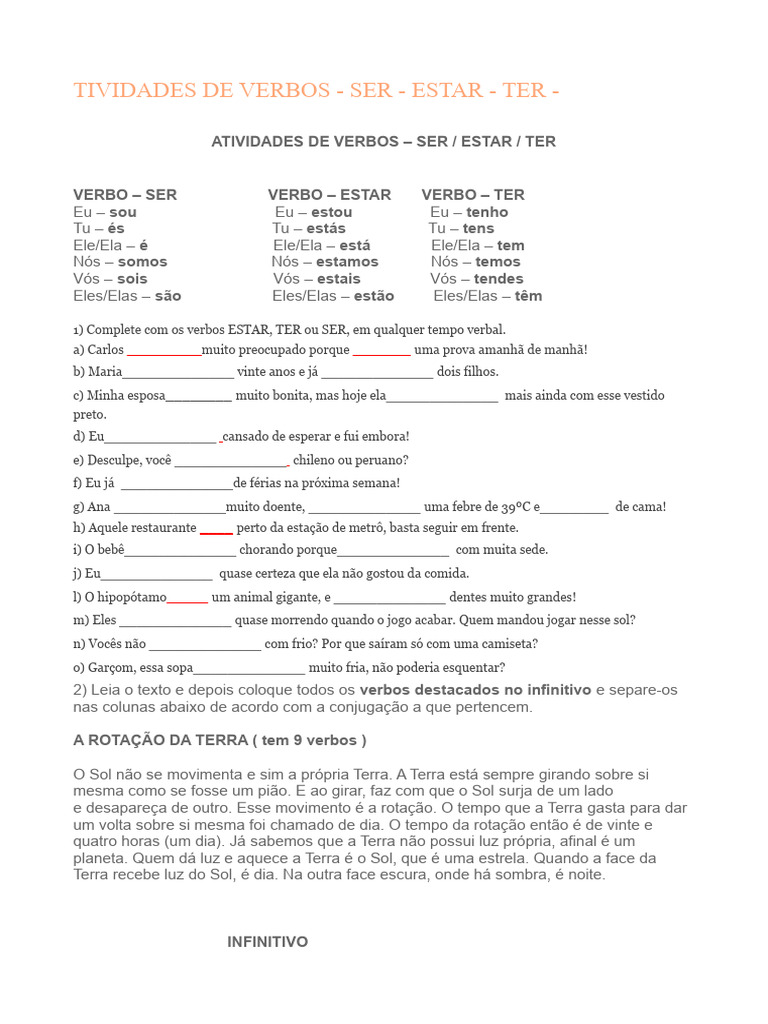 Verbo Irregular Ser e Estar Ter | PDF | Terra