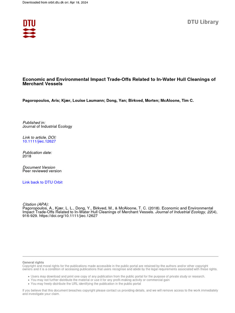 Economic and Environmental Impact Trade Offs Related To in Water Hull ...