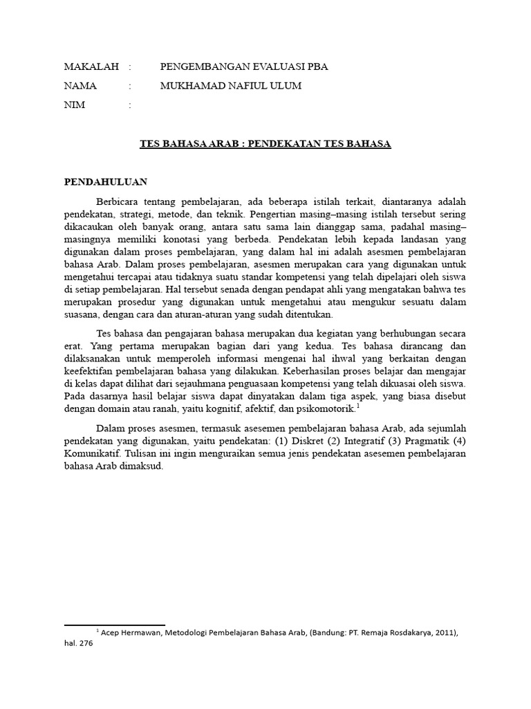 Makalah Evaluasi Pembelajaran PBA | PDF | Seni & Disiplin Bahasa