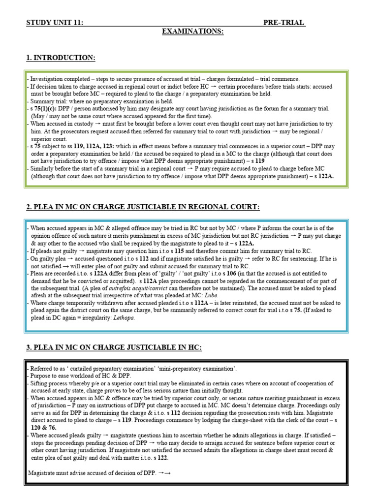 CMP2601 11 Pre Trial Examinations | PDF | Plea | Arraignment