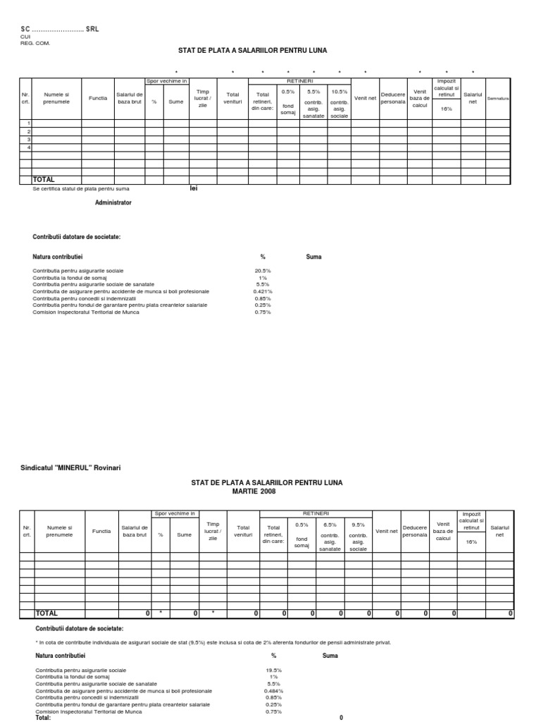Stat Plata Salarii - Macheta | PDF