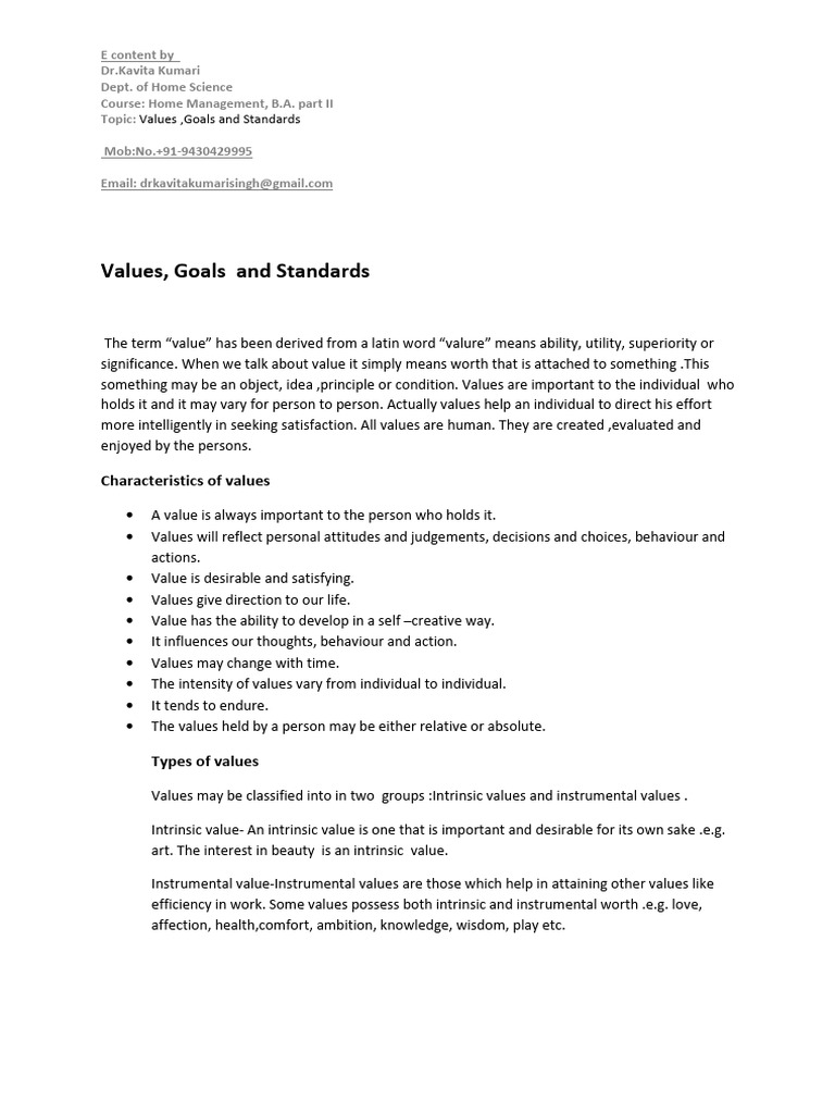 Values Goals and Standards | PDF | Goal | Behavior