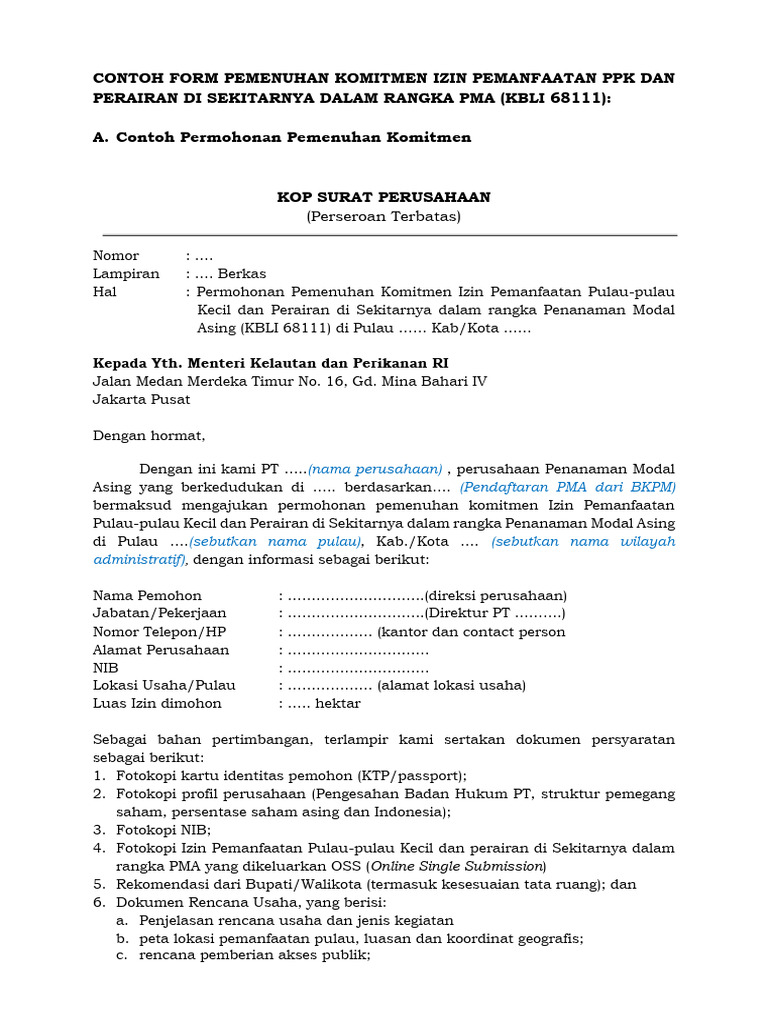 Contoh FORM Permohonan PKKPRL | PDF