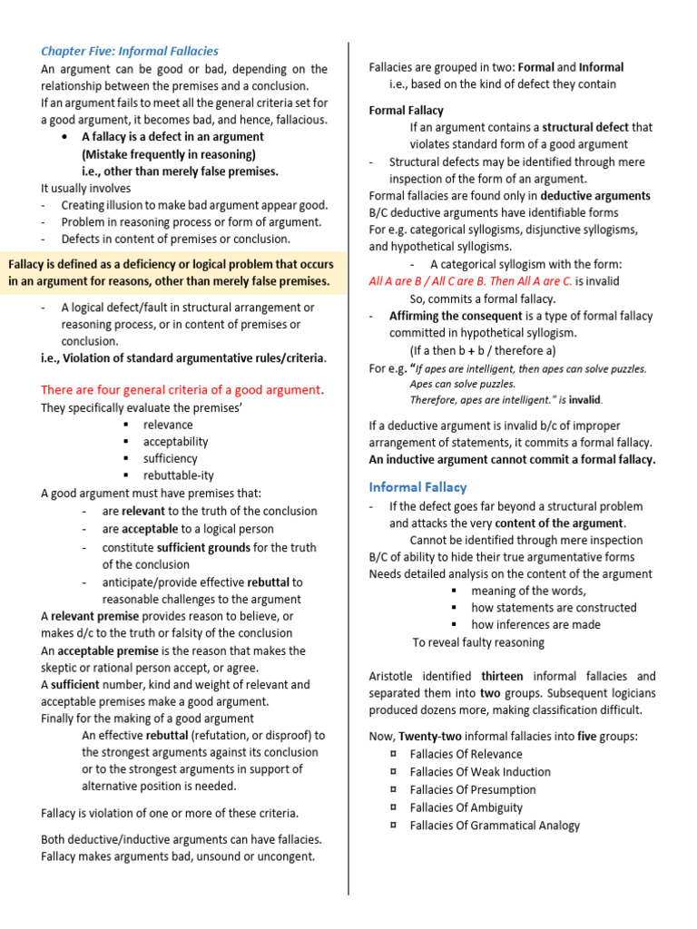 Chapter Five. Informal Fallacies | PDF | Fallacy | Argument