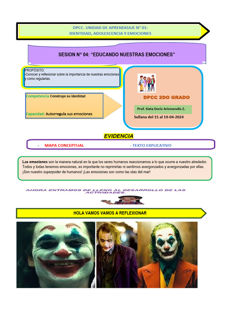 Ficha DPCC Sesion 04 Uni 01 Segundo 2024 | PDF | Relaciones personales, crianza y desarrollo ...