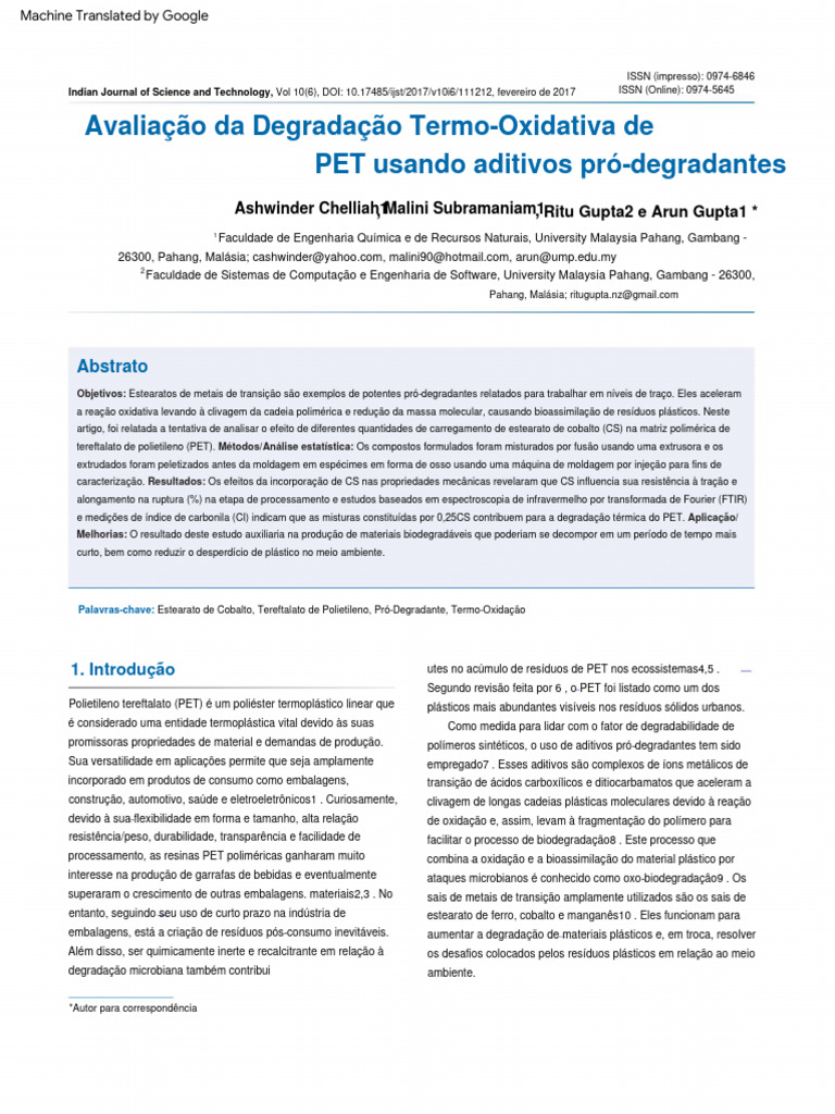 Evaluation On The Thermo Oxidative Degradation of PET - PT | PDF | Plástico | Polietileno