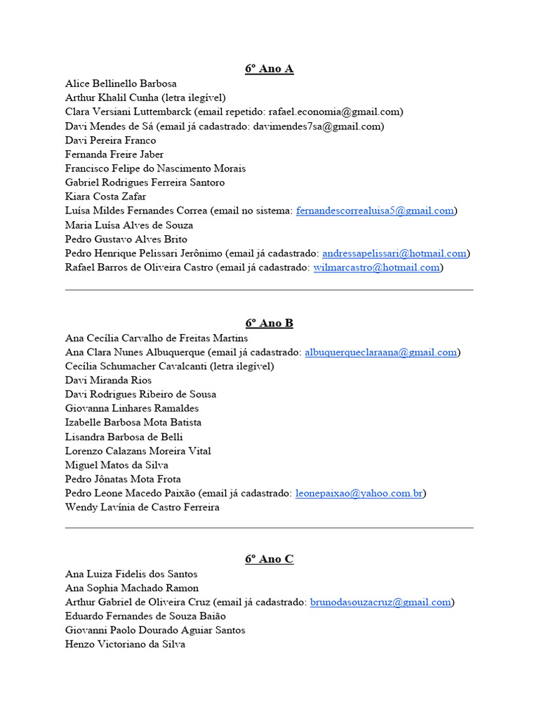 Lista de Emails Alunos | PDF