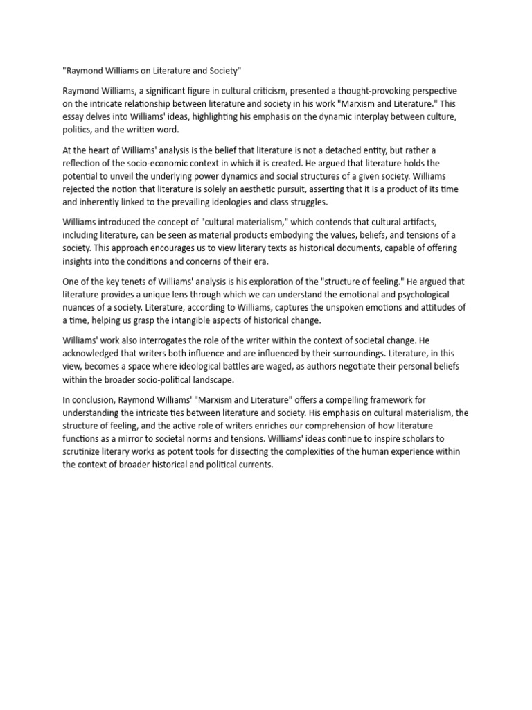 Literature by Raymond Williams | PDF | Marxism | Society