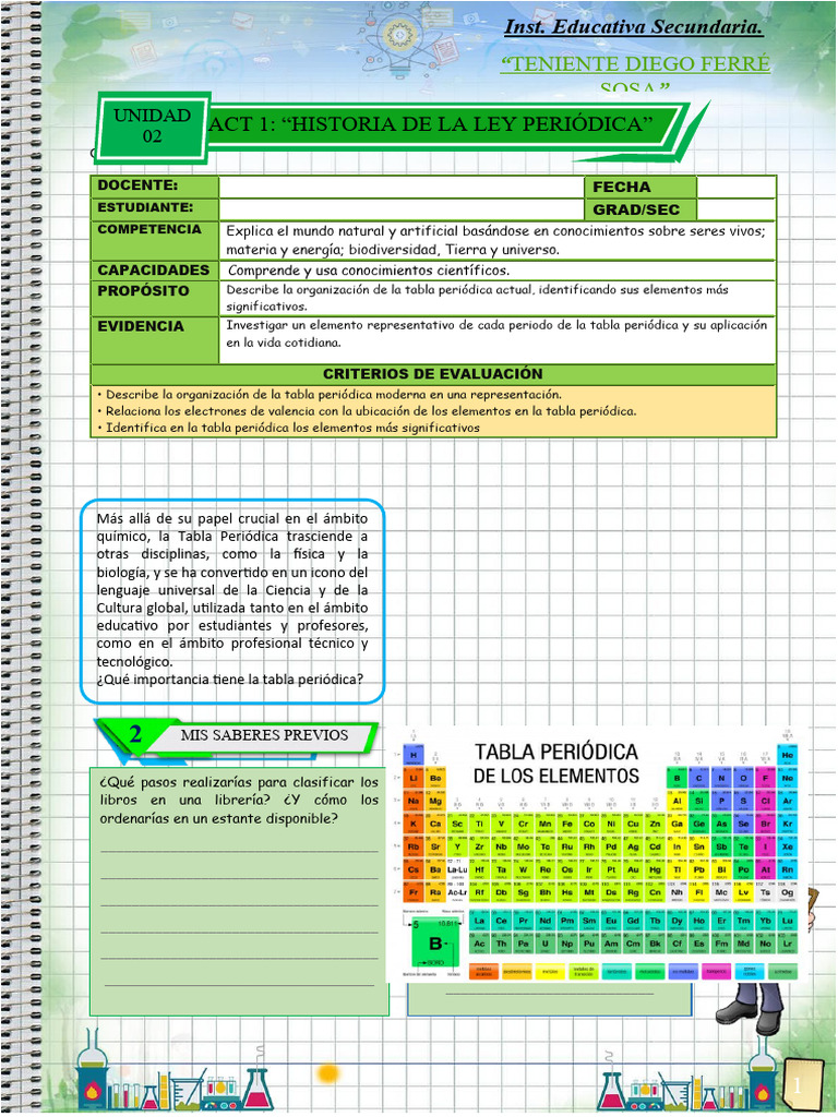 A-3º Act 1 Cyt Und 2 - Sem 1 | PDF | Rieles | Tabla periódica