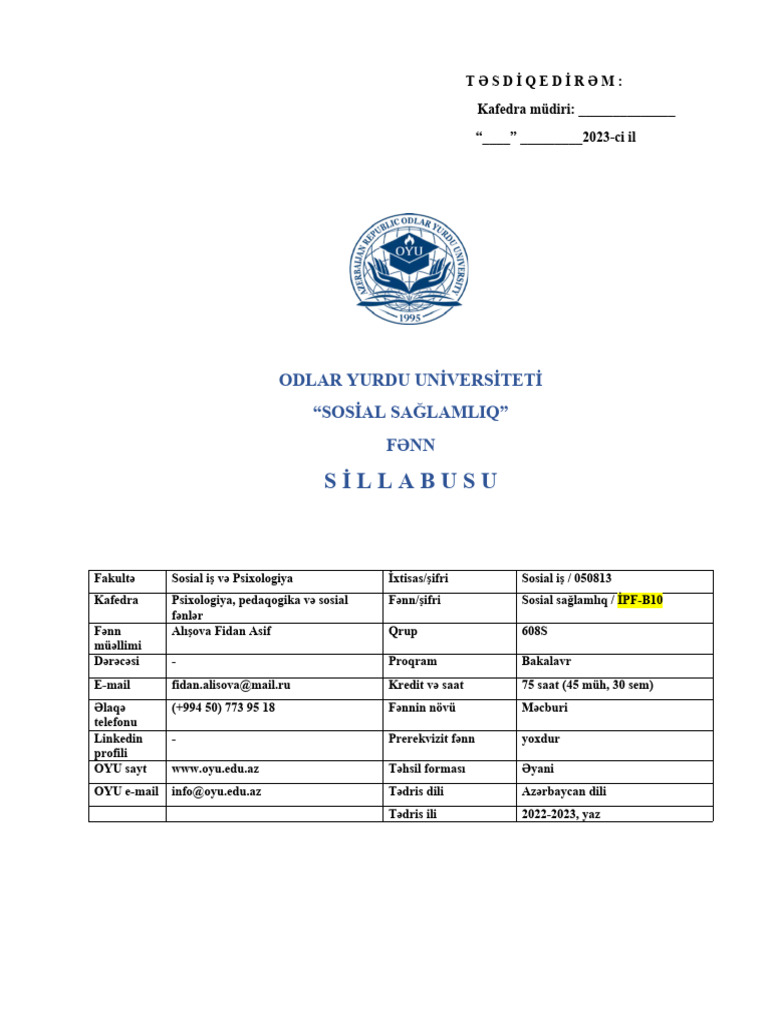 SİLLABUS-Sosial Sağlamlıq | PDF