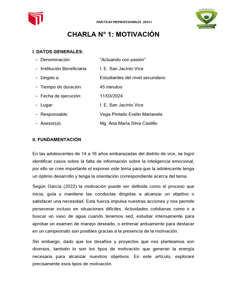 Esquema de Charla | PDF | Motivación | Motivacional