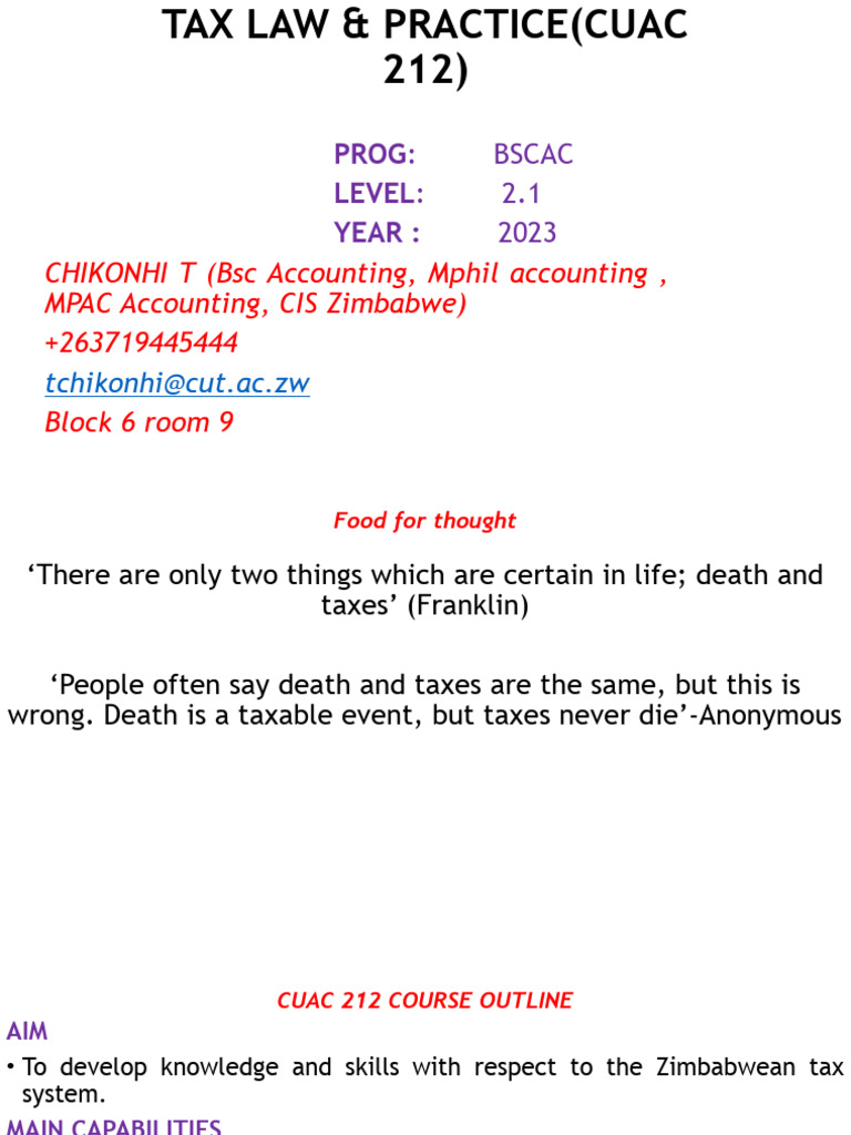 Introduction To Taxation Lecture Summary | PDF | Taxes | Value Added Tax