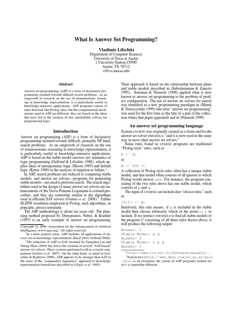What Is Answer Set Programming | PDF | Vertex (Graph Theory ...