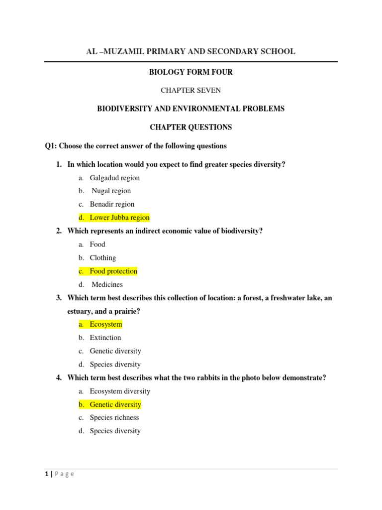 Chapter 7 BIODIVERSITY & ENVIRONMENTAL PROBLEMS | PDF | Biodiversity ...