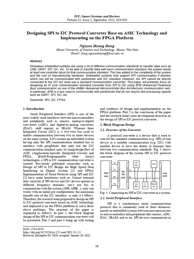 Designing SPI To I2C Protocol Converter Base On ASIC Technology and Implementing On The FPGA ...