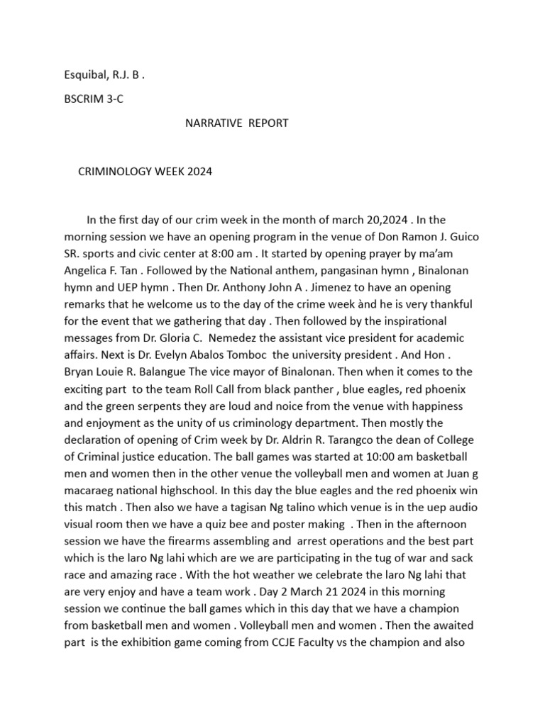 narrative report kay sir pogi | PDF