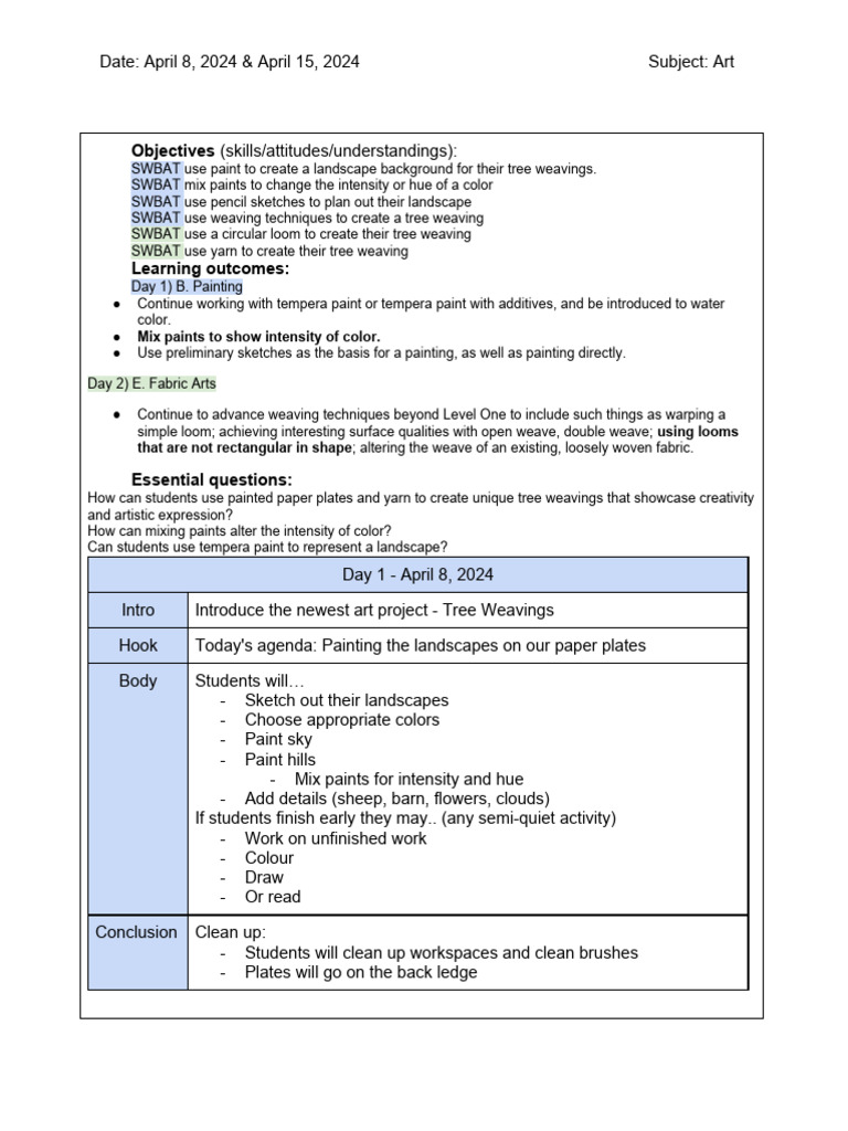 Objectives (Skills/attitudes/understandings) :: Mix Paints To Show ...