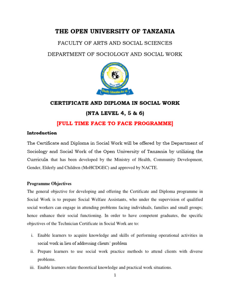 Social Work Certificate & Diploma Guide | PDF | Social Work | Curriculum