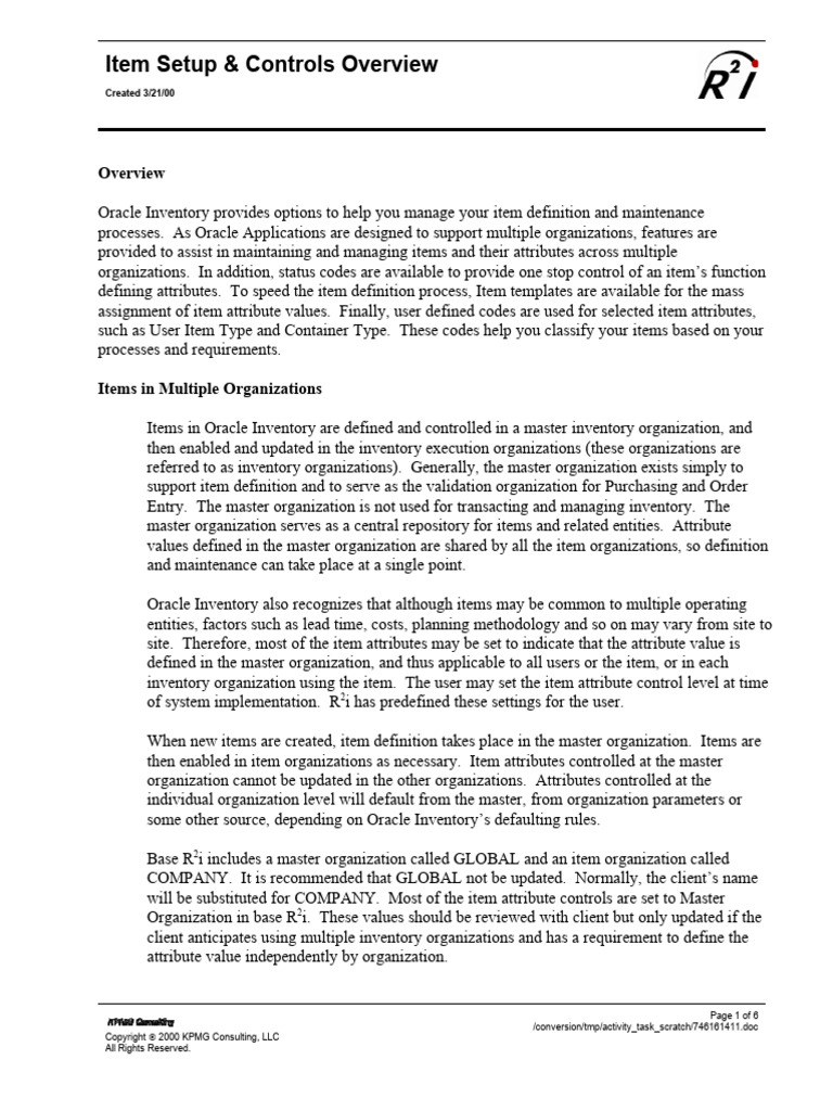 4.1 INV Item Setup & Controls Overview | PDF | Inventory | Business