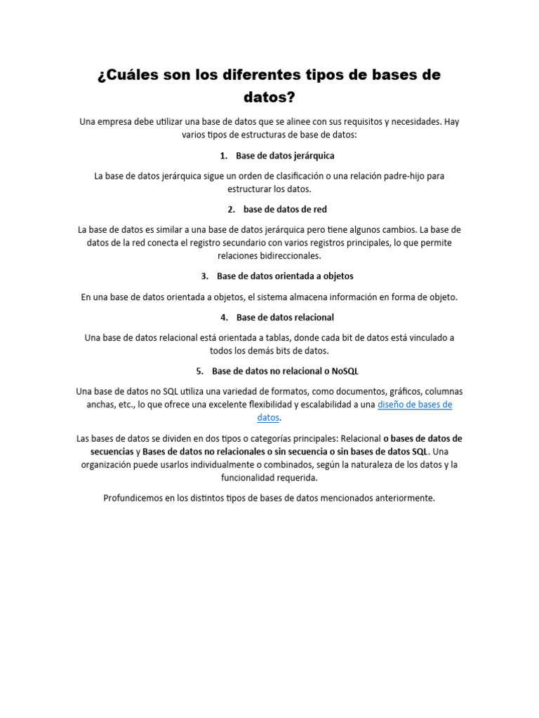 Cuáles Son Los Diferentes Tipos de Bases de Datos | PDF | Bases de ...