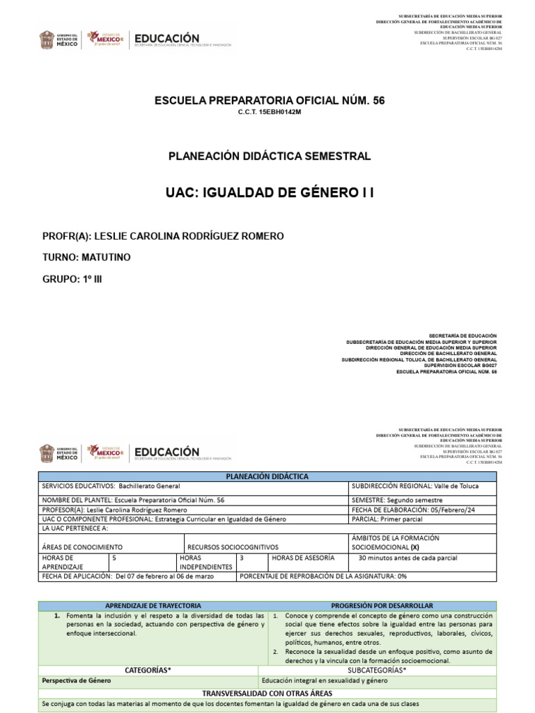 IGUALDAD DE GENERO_LCRR_Primero3 | PDF | Evaluación | Enseñando