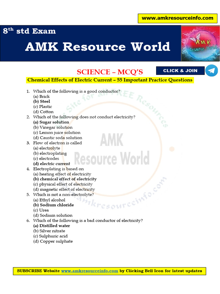 8th-Std-Science MCQ /A | PDF | Electric Current | Electrical Conductor