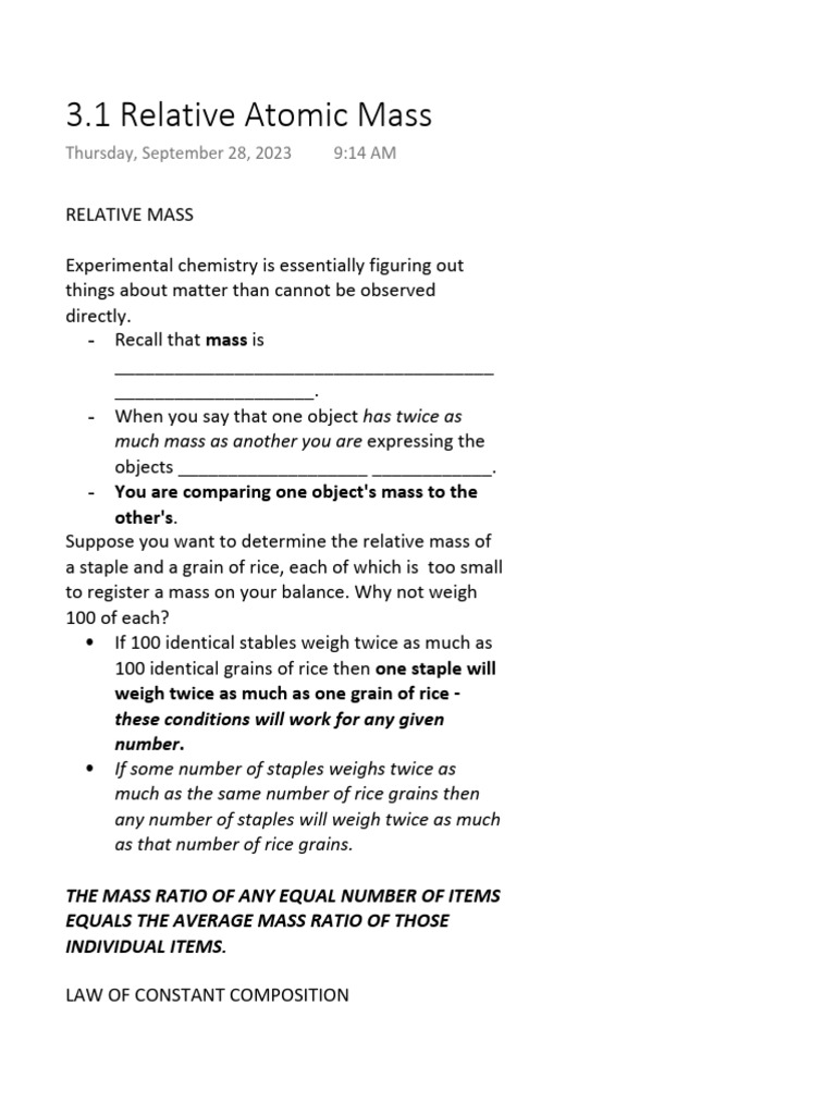 3.1 Relative Atomic Mass | PDF | Magnesium | Atoms