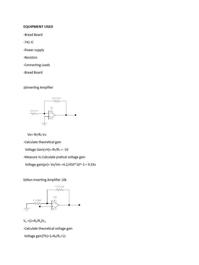 OP-Amp Circuit Experiments and Gains | PDF | Teaching Methods ...