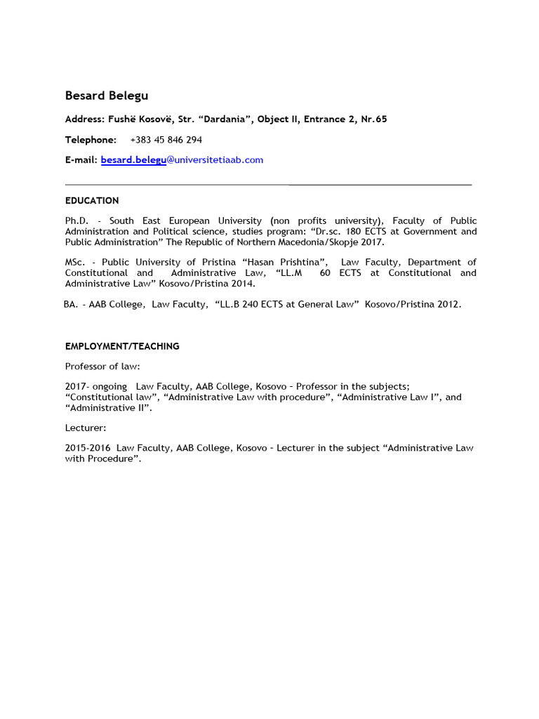8.-Besard-Belegu-CV. 2 | Download Free PDF | Kosovo
