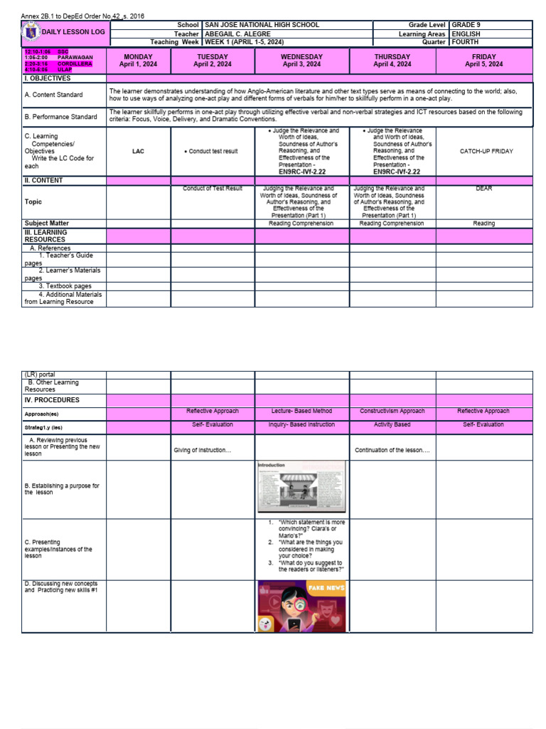 Week 1 Q4 | PDF | Reading Comprehension | Learning