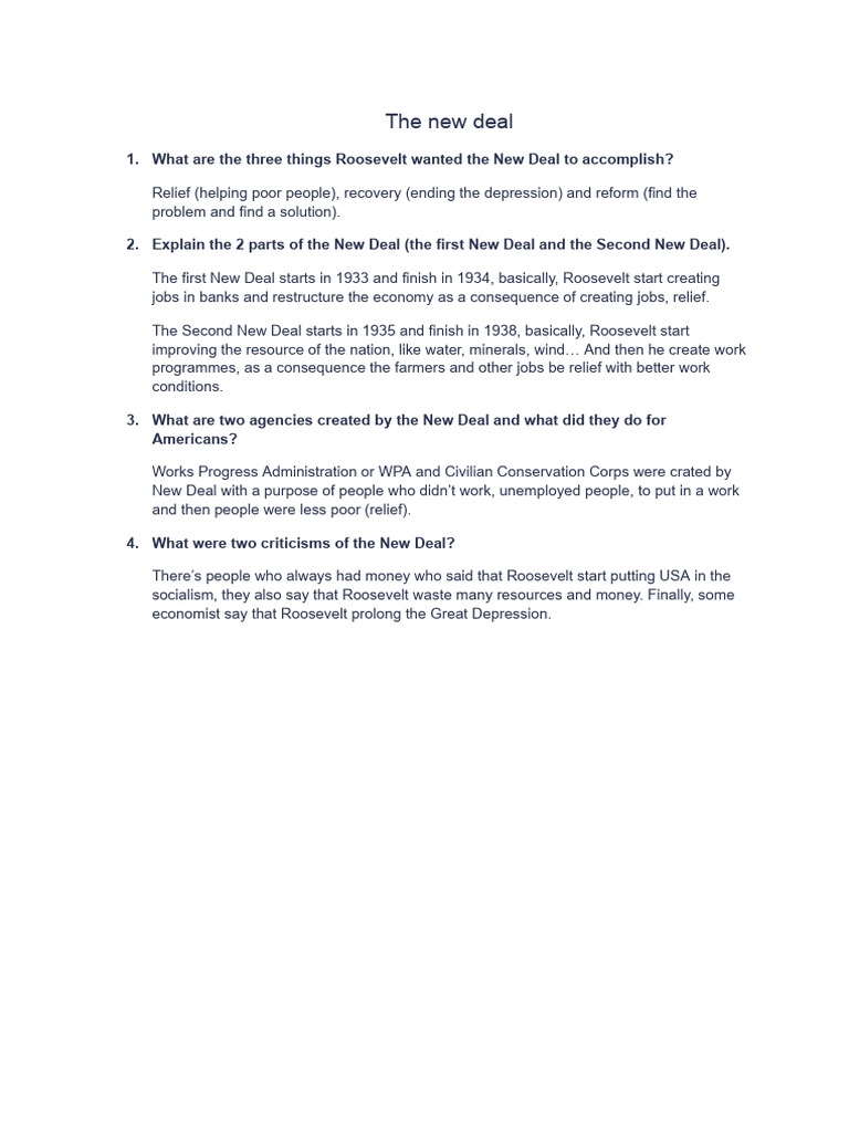 Overview of Roosevelt's New Deal | PDF | Politics