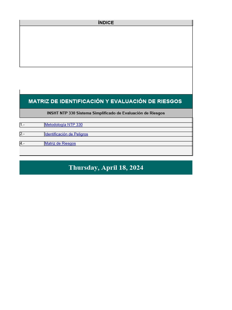 MATRIZ DE RIESGOS - INSHT NTP 330 Sistema Simplificado de Evaluación de ...