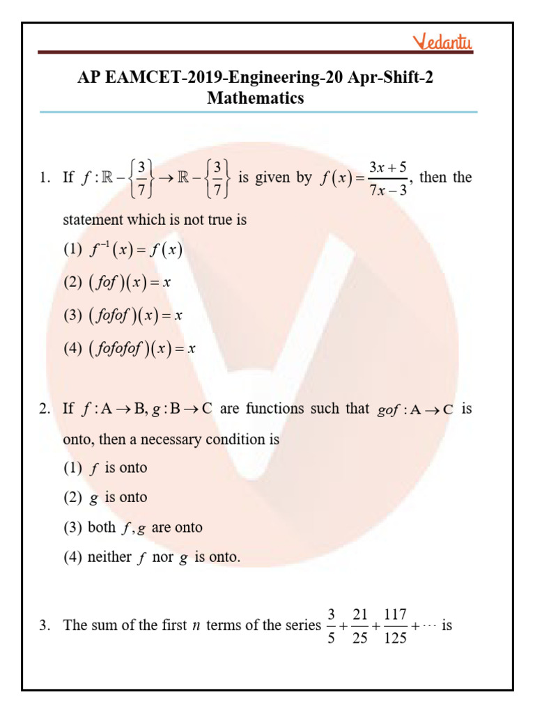 AP EAMCET 2019 Previous Year Question Papers With Solutions - 20th ...