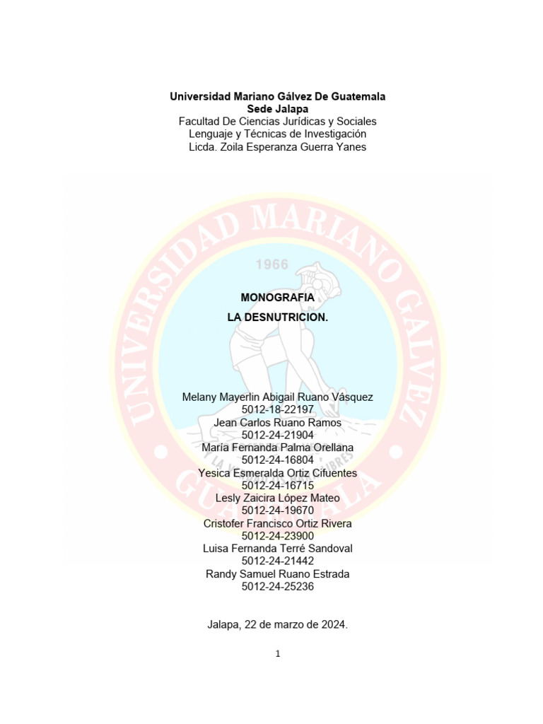Monografia La Desnutricion Final Pdf Desnutrición Alimentos