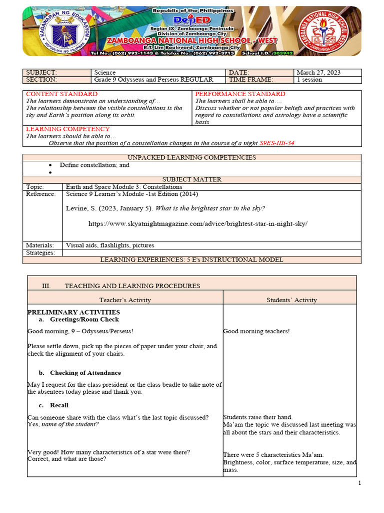 Constellations Lesson Plan 9 | PDF | Apparent Magnitude | Stars