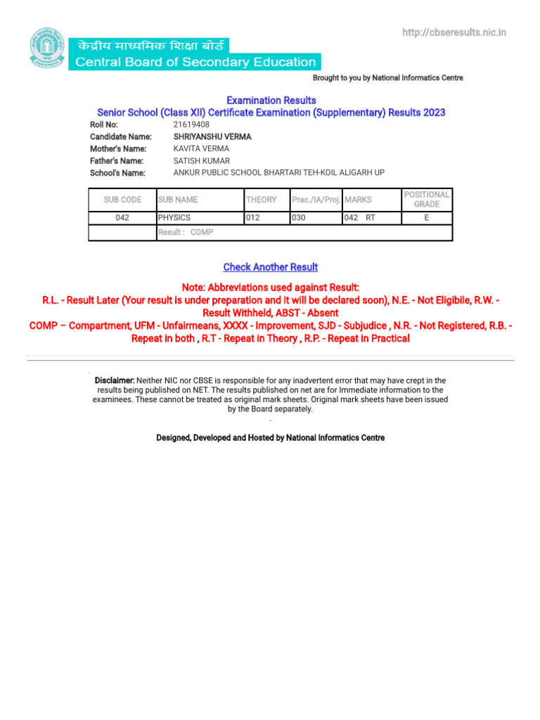 CBSE - Senior School Certificate Examination (Class XII) Results 2023 | PDF