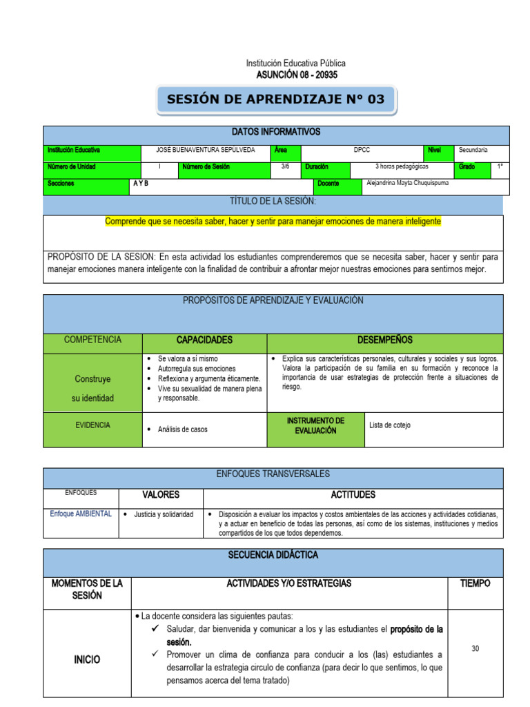 Sesión de Aprendizaje #3 - 2° | PDF | Las emociones | Inteligencia emocional