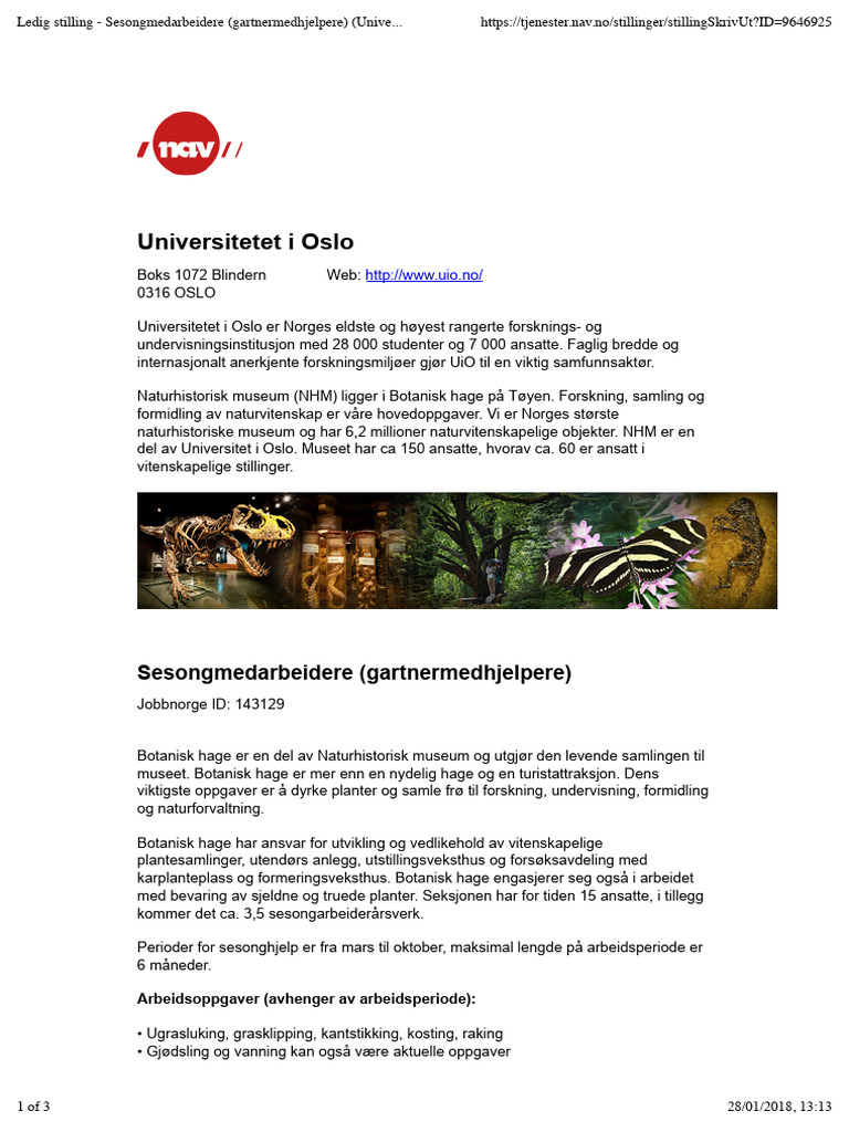 Ledig Stilling - Sesongmedarbeidere (Gartnermedhjelpere) (Universitetet I Oslo) | PDF