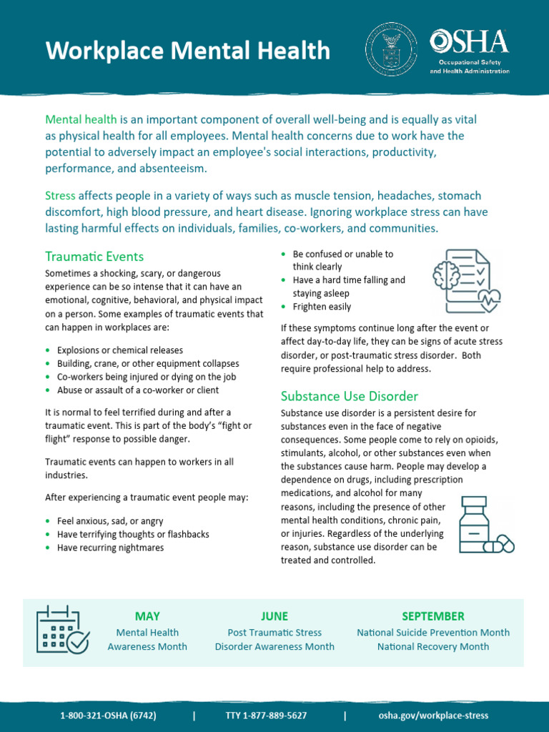 OSHA Mental Health in the Workplace | PDF | Psychological Trauma ...